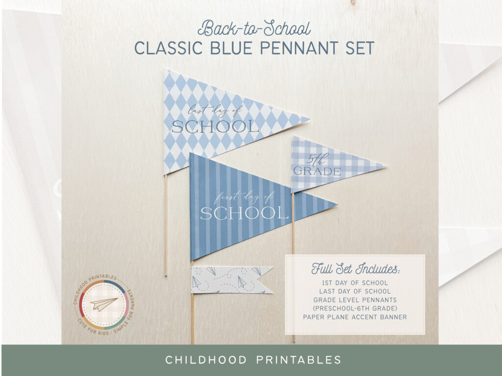 Back To School Classic Blue Pennant Printable Set, Digital Download ...
