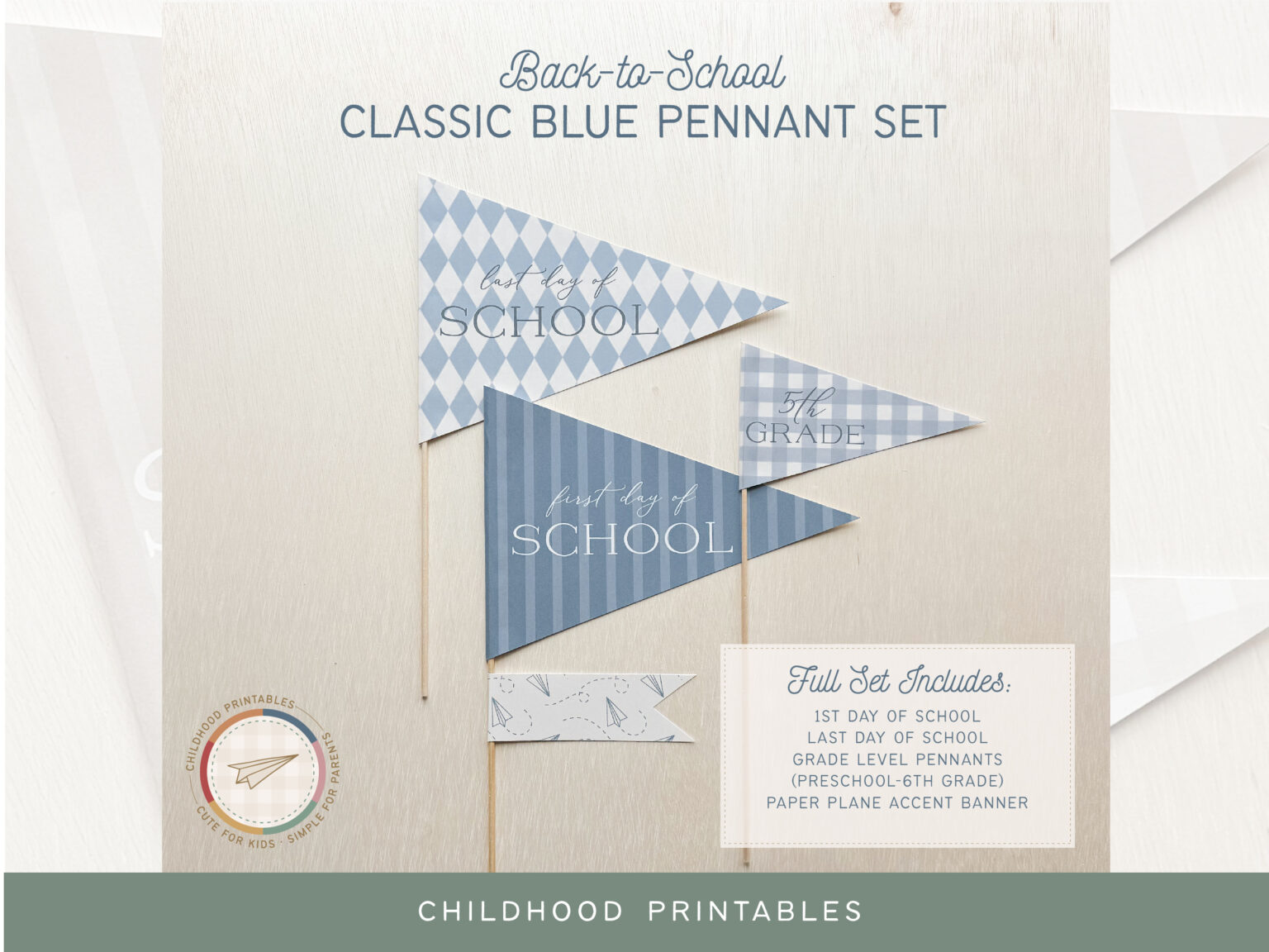 Back To School Classic Blue Pennant Printable Set, Digital Download ...