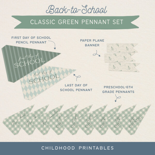 Back To School Classic Green Pennant Printable Set, Digital Download ...