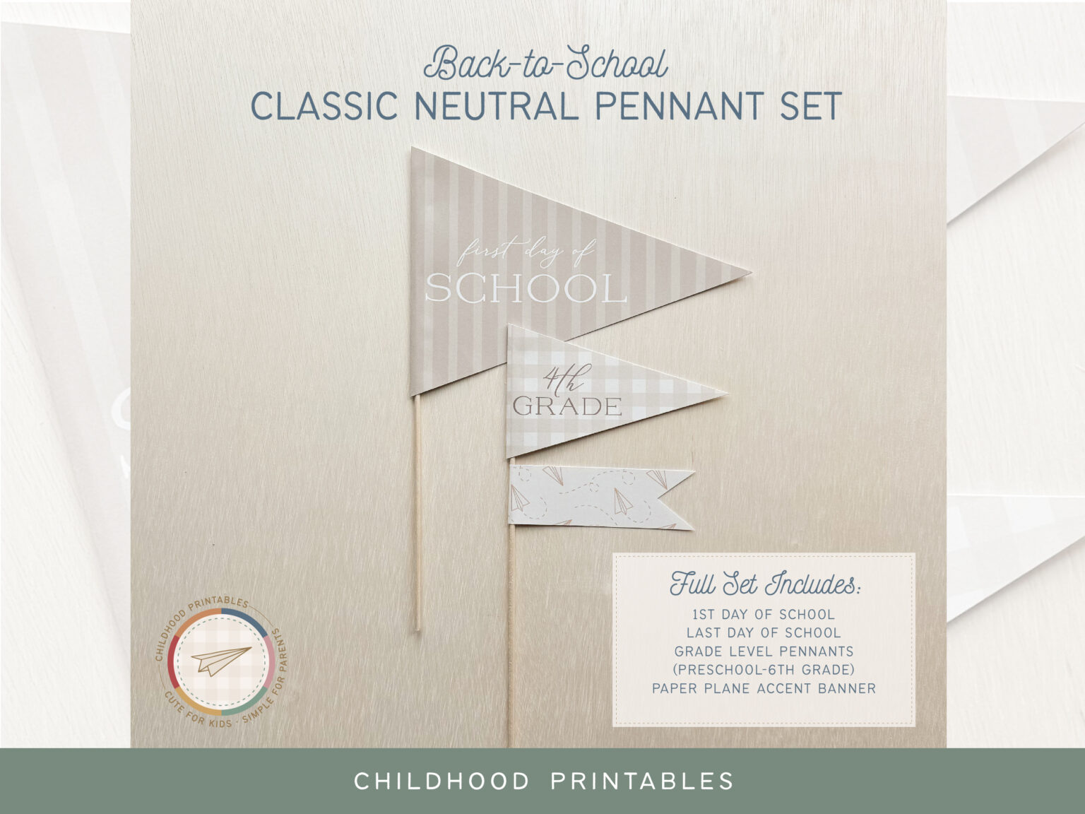 Back To School Classic Neutral Pennant Printable Set, Digital Download ...