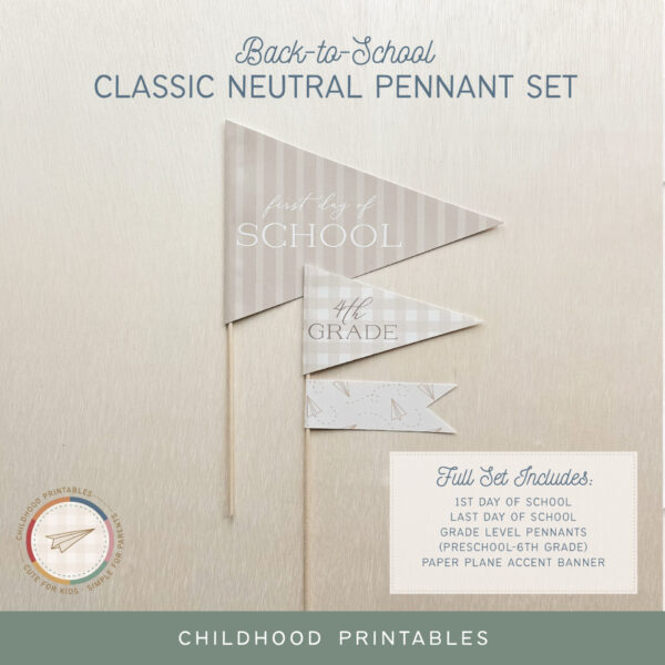Back To School Classic Neutral Pennant Printable Set, Digital Download ...