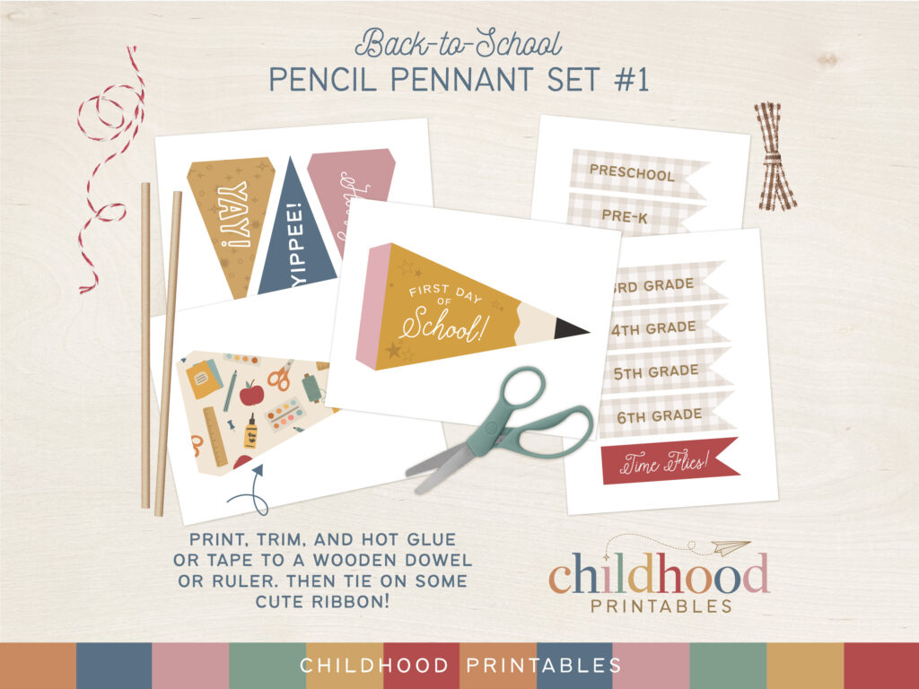 Back To School Pencil Pennant Printable Set #1, Digital Download ...