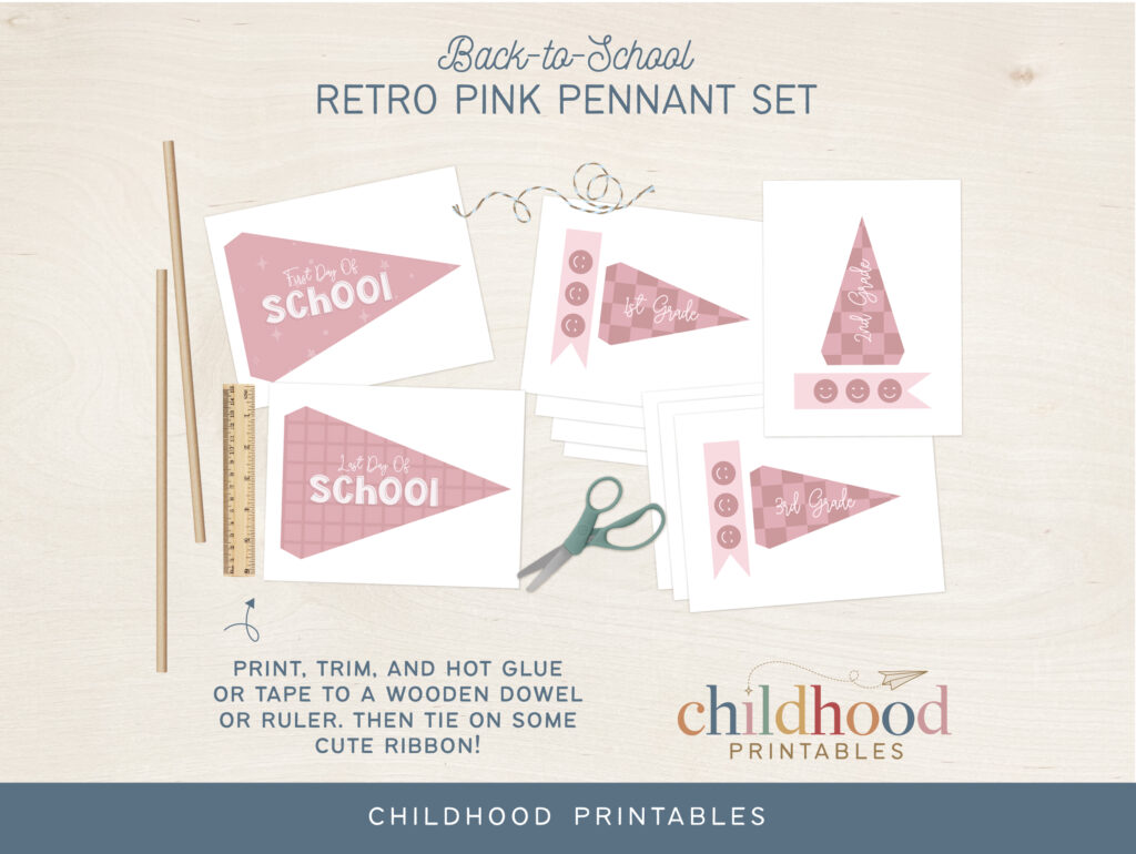 Back To School Retro Pink Pennant Printable Set, Digital Download ...