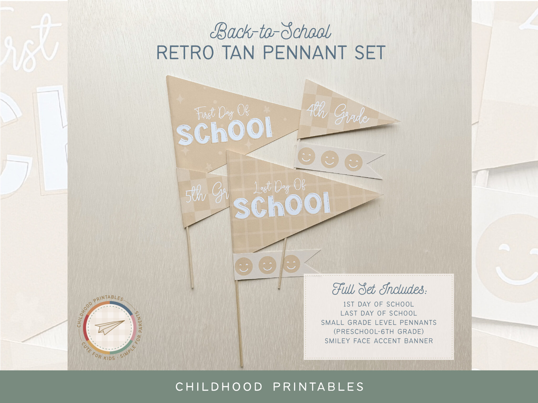 Back To School Retro Tan Pennant Printable Set, Digital Download ...