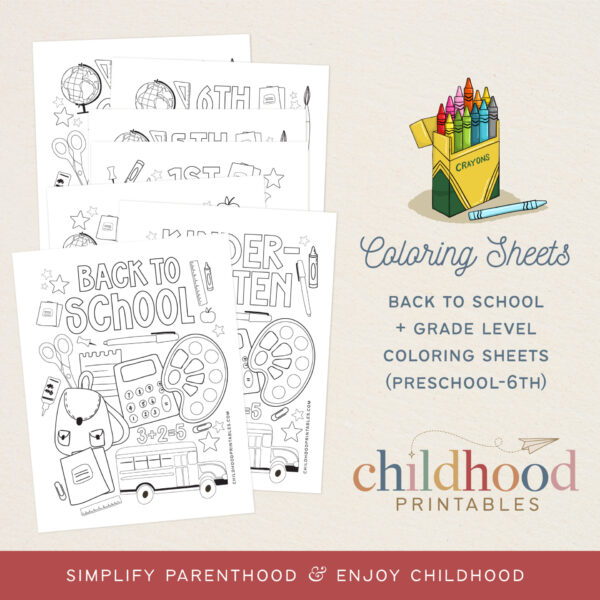 Back To School Grade Level Coloring Pages, Digital Download – Childhood ...