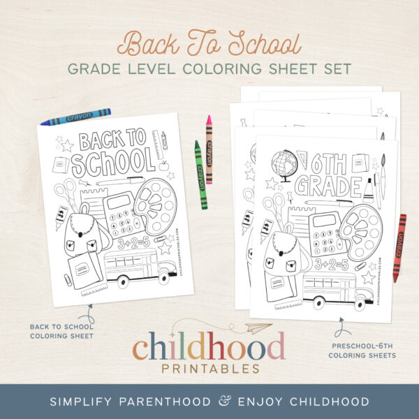 Back To School Grade Level Coloring Pages, Digital Download – Childhood ...