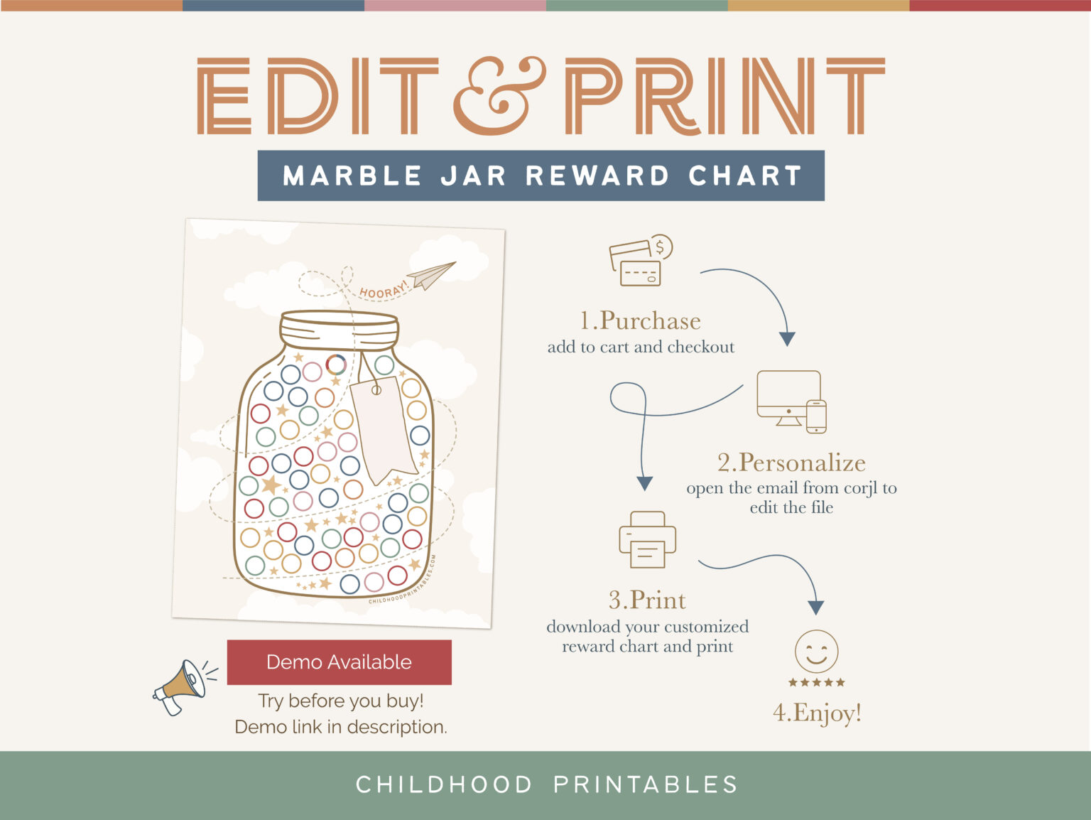 Marble Jar Reward Chart for Kids, Customizable Instant Download ...