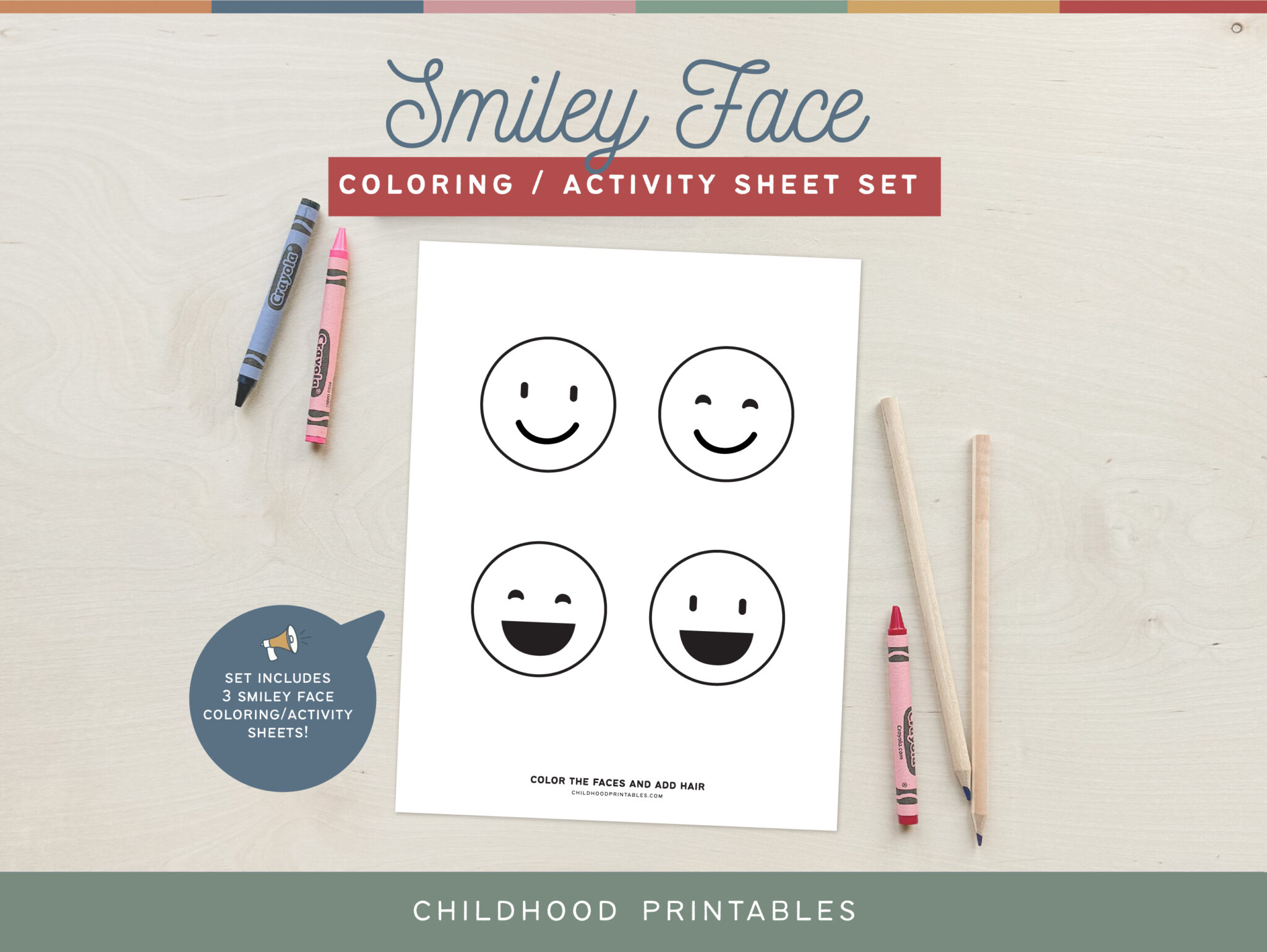 Smiley Face Coloring Activity Sheet Set, Digital Download – Childhood ...