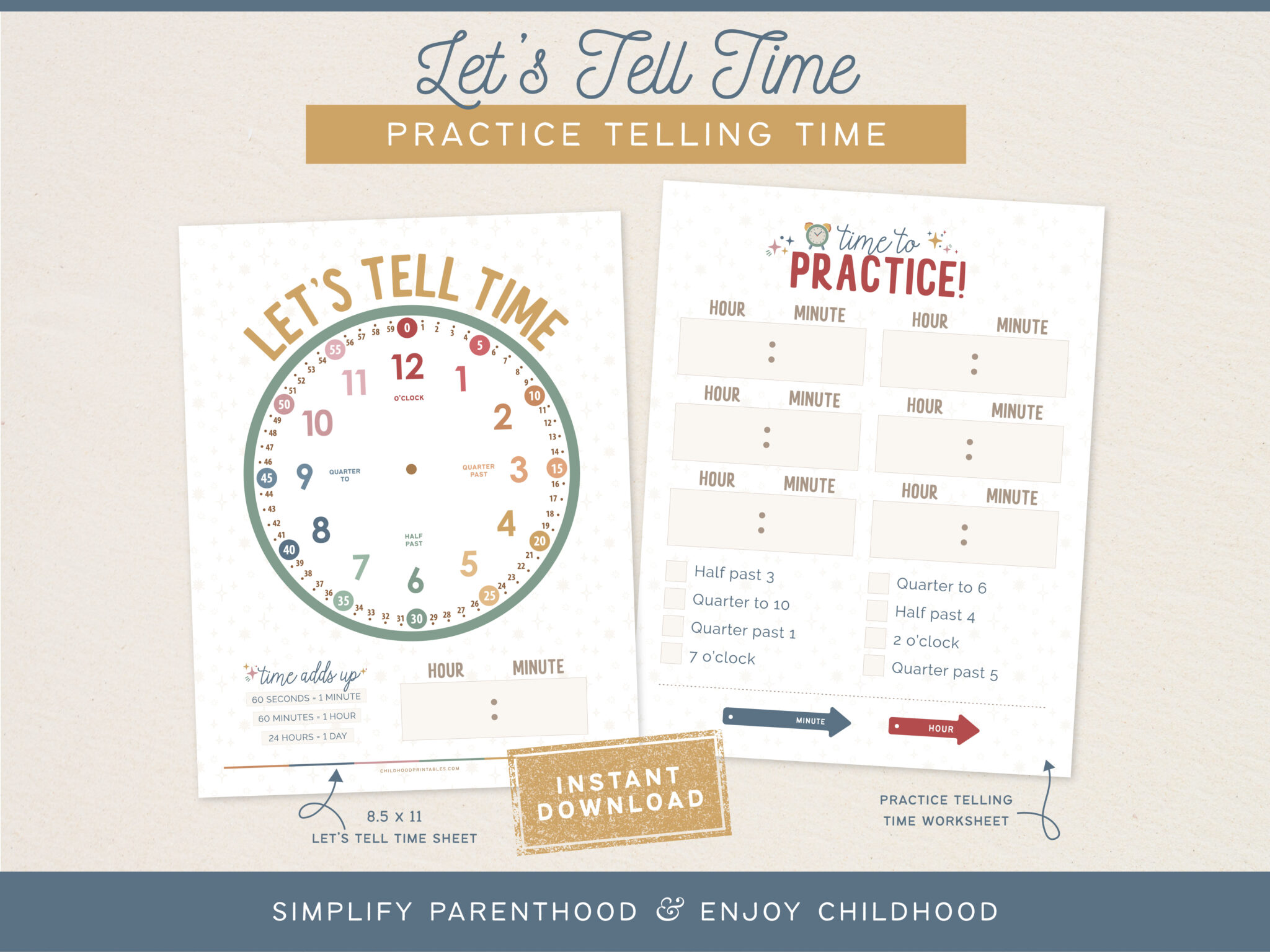 Learn To Tell Time, Analog Clock Printable, Digital Download ...