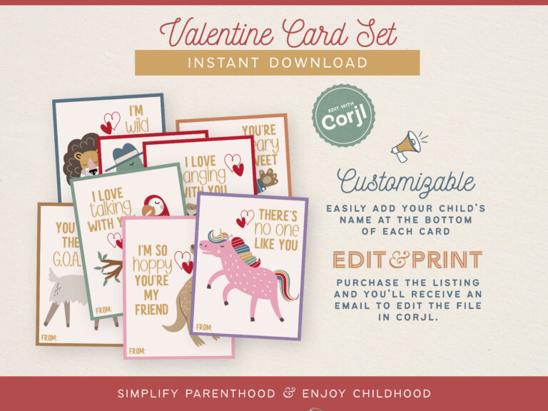 Animal Valentine Cards, Customizable Instant Download – Childhood ...